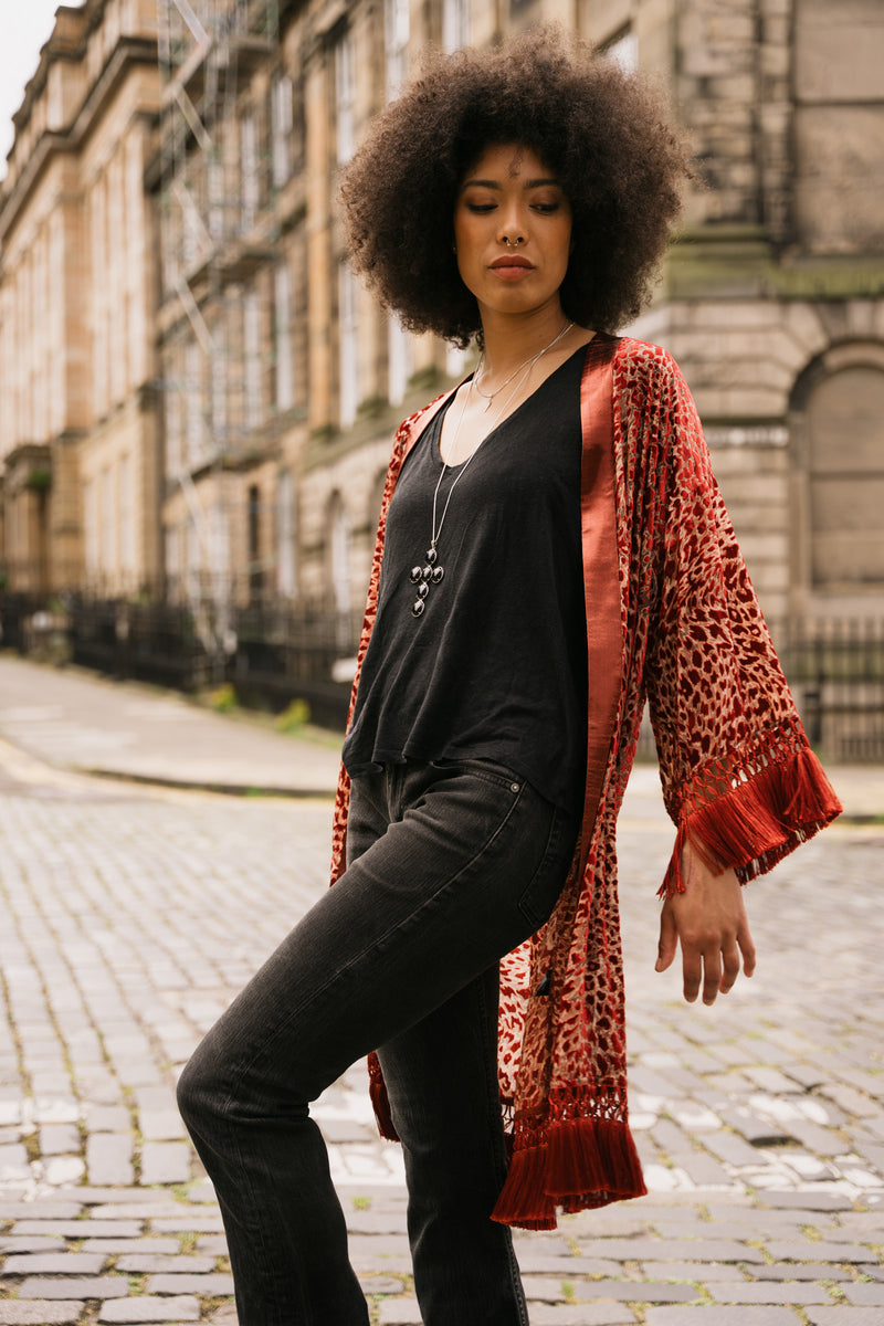 Heartbreaker Rust Devore Kimono | Little Lies