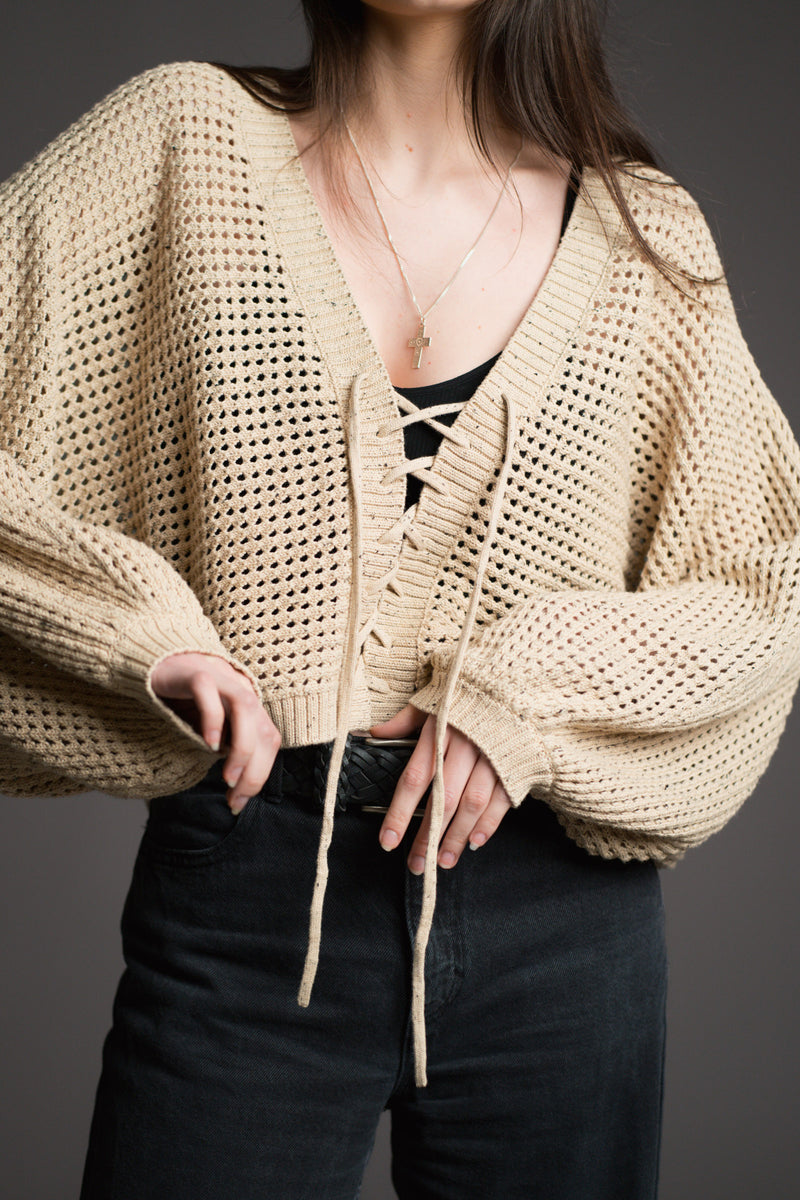 Exile Lace Up Crochet Cardigan | Little Lies