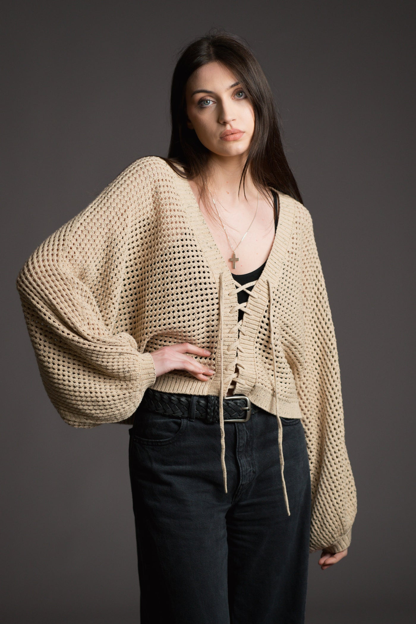 Exile Lace Up Crochet Cardigan | Little Lies