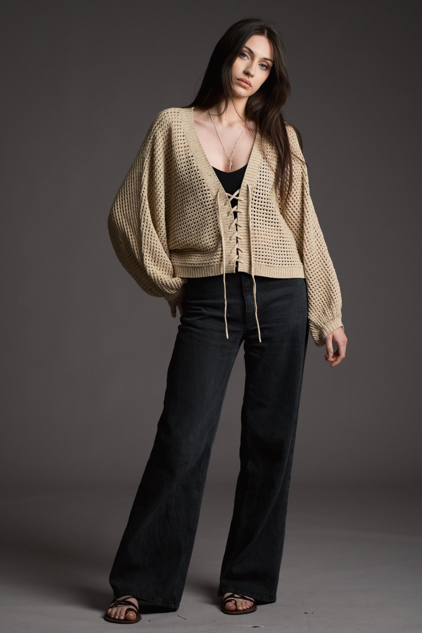 Exile Lace Up Crochet Cardigan | Little Lies