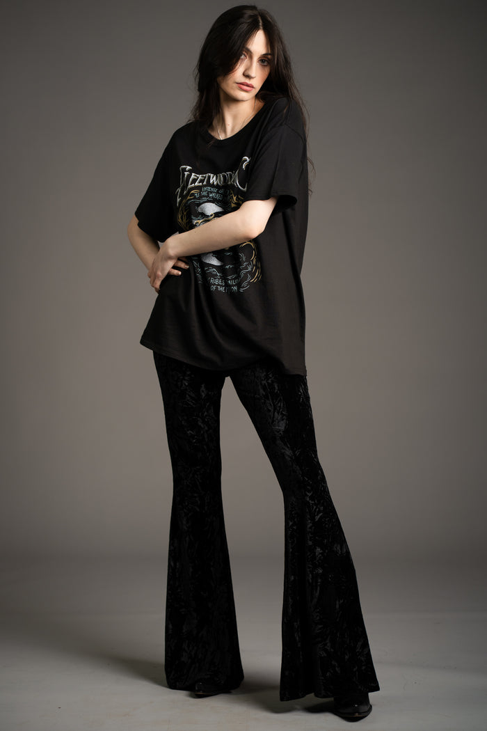 Hendrix Black Crushed Velvet 70s Flares | Little Lies