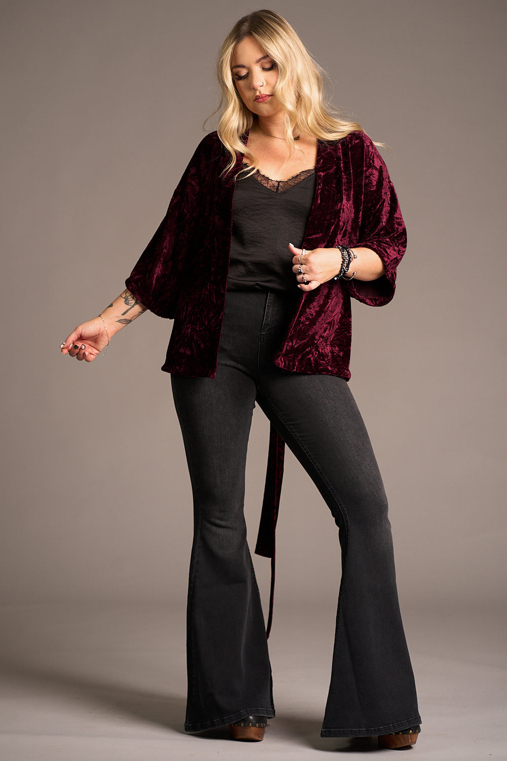 Lana Merlot Velvet Kimono | Little Lies