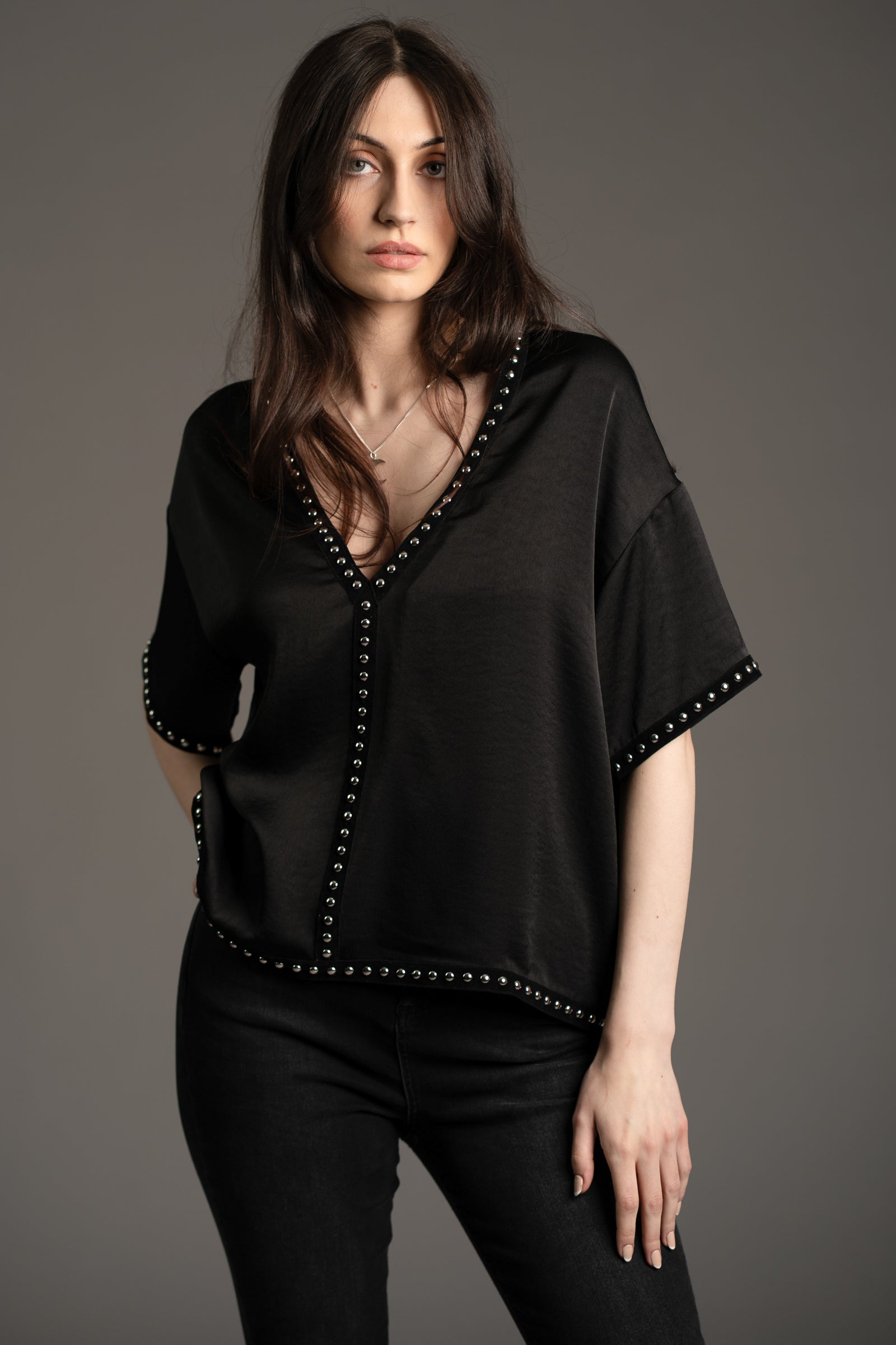 Lita Studded Satin Tee | Little Lies