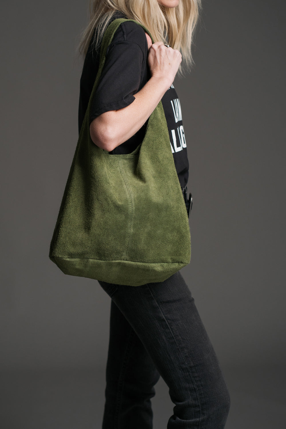 Olsen Khaki Genuine Suede Slouchy Bag | Rock n Roll Style | Little Lies