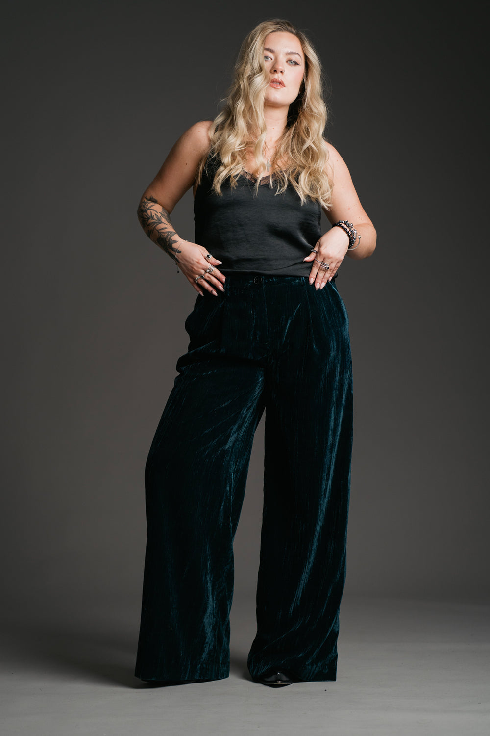 Jagger Teal Velvet Wide Leg Trouser | Little Lies